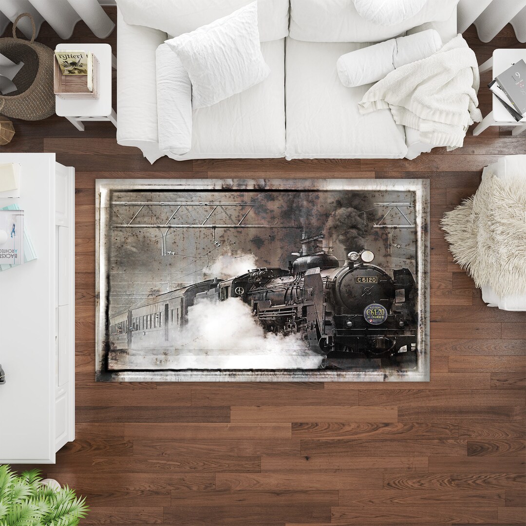 Train Design, Vintage, Modern Rug, Unique Design, Contemporary Rug ...