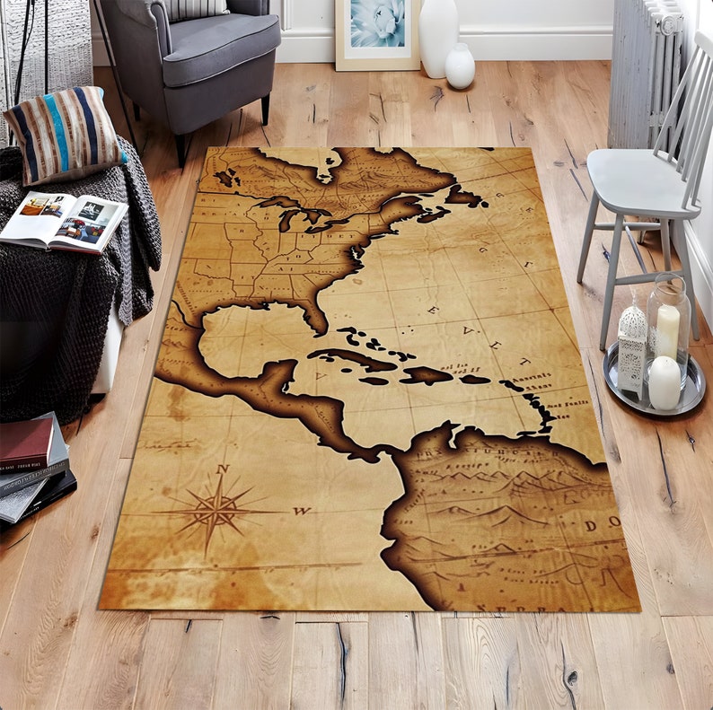USA Map Design Rug, World Map Rug, Vintage Map Design Rug, Explorer Rug ...