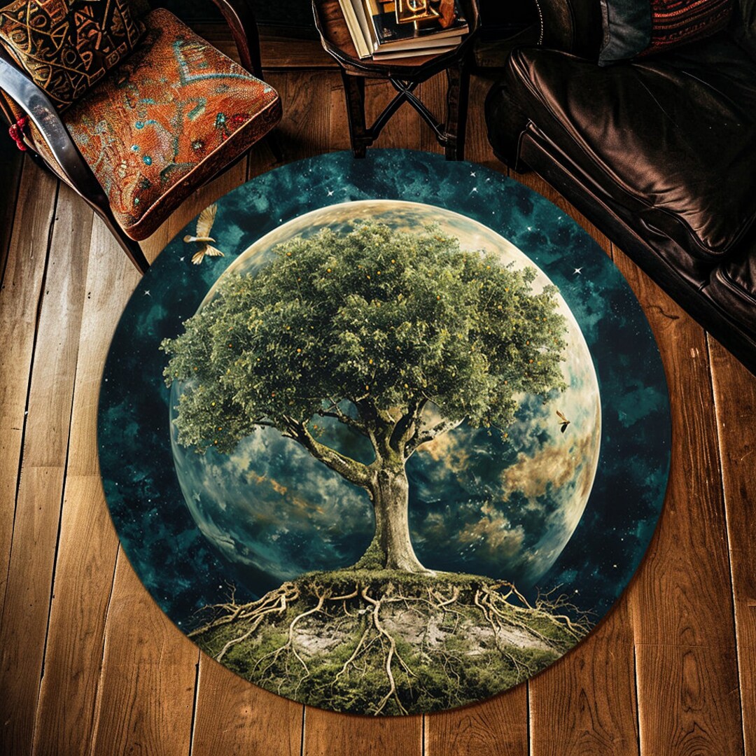 Round Rug, Tree Design Rug, Forest Rug, Nature Inspired Rug, Home Decor ...