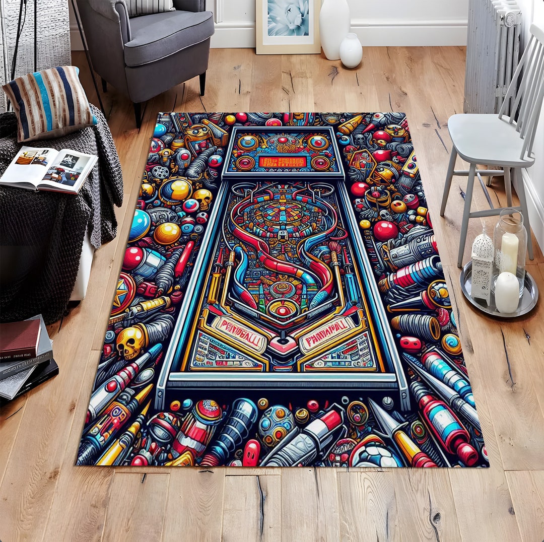 Pinball Machine Design Rug, Arcade Rug, Gaming Rug, Retro Rug, Vintage ...