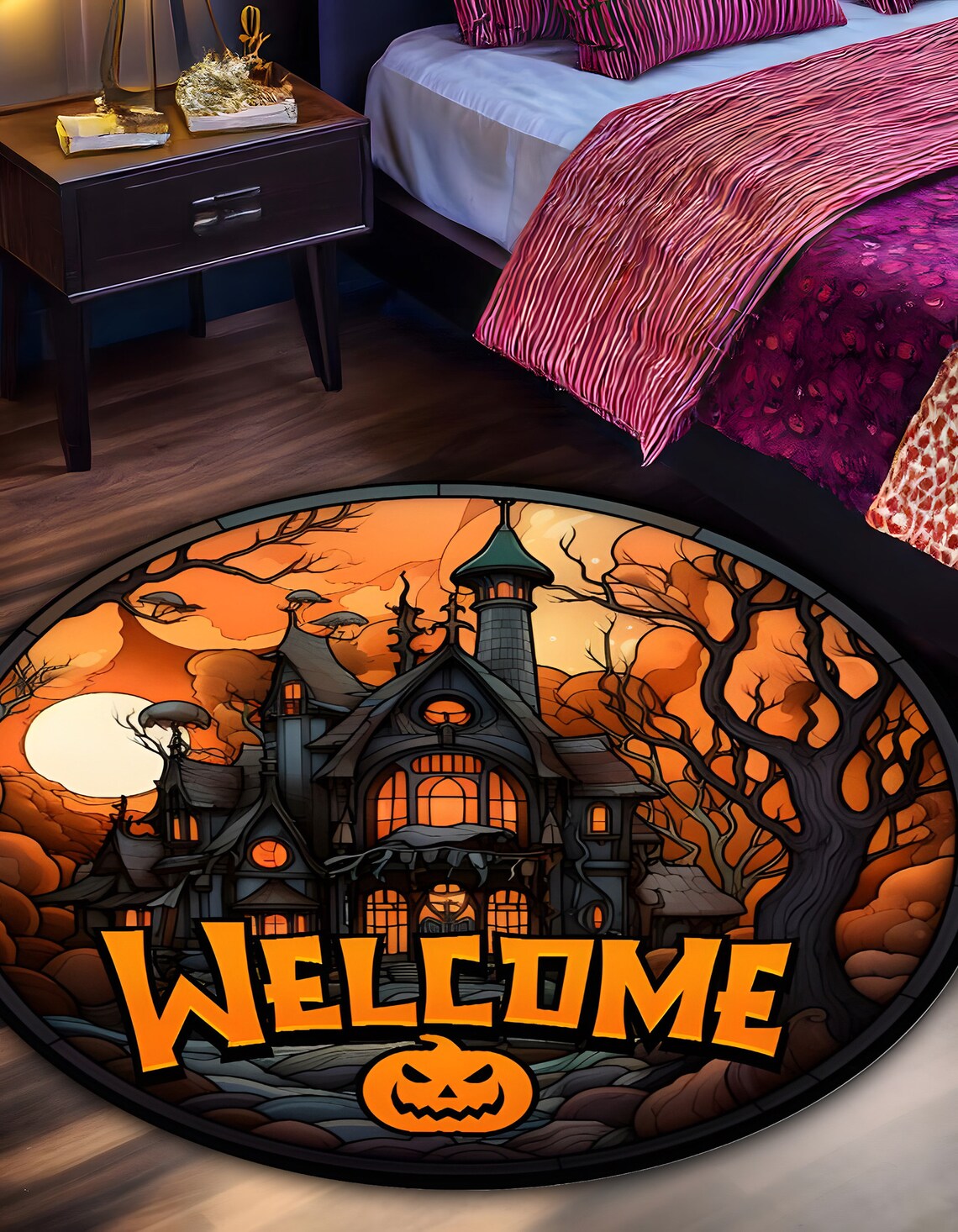 Pumpkin Rug,halloween Round Rug,horror Rug,halloween Themed Rug ...