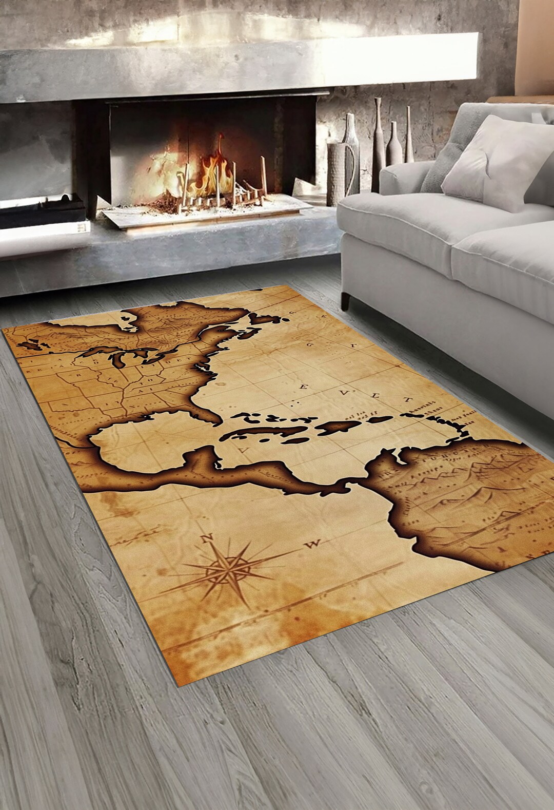 USA Map Design Rug, World Map Rug, Vintage Map Design Rug, Explorer Rug ...