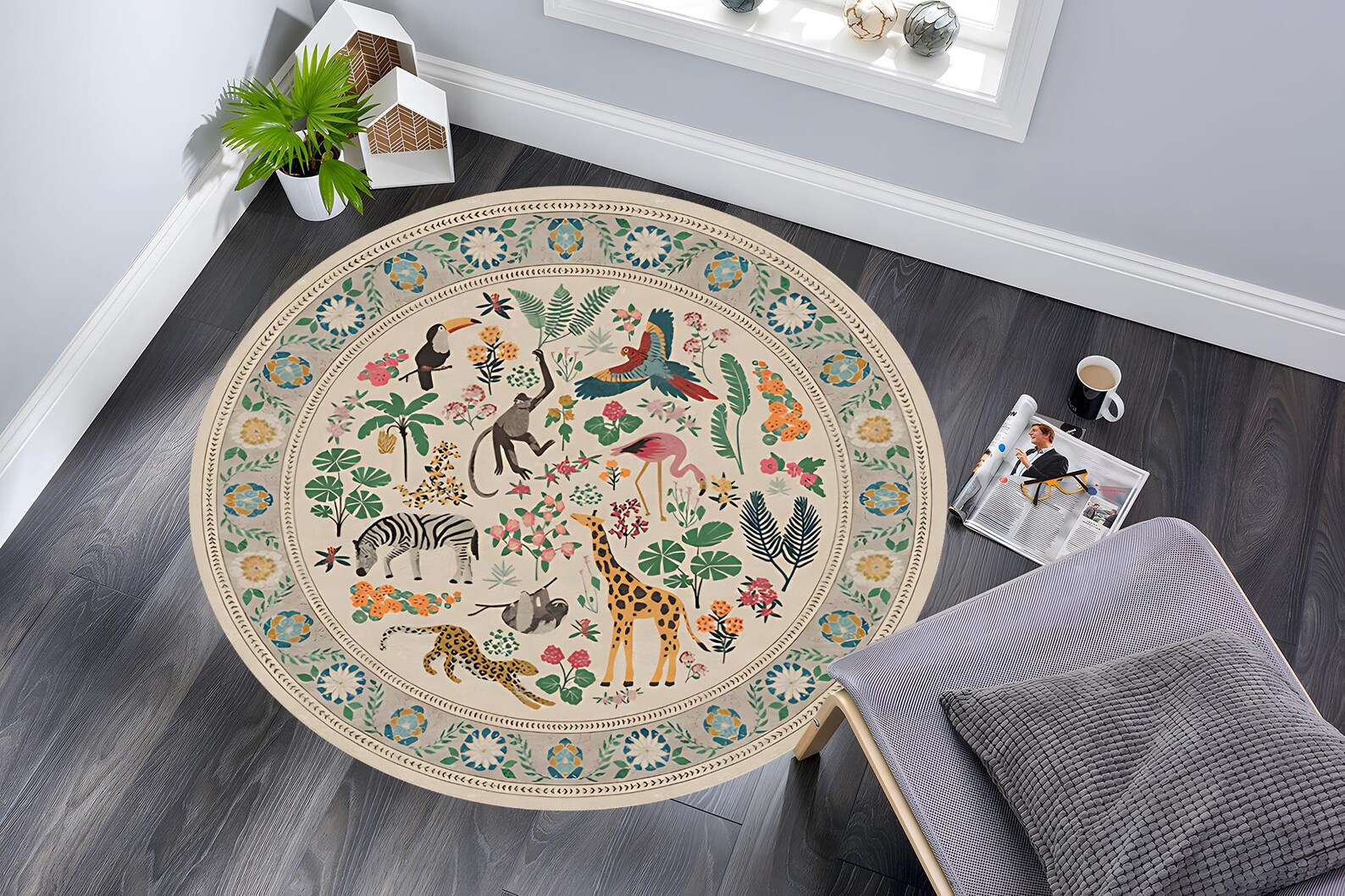 Animal Print Rug,round Rug,tropical Jungle Rug,kids Rugs,animal Design ...