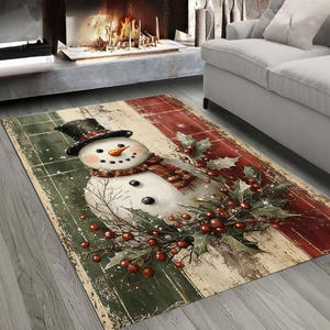 Christmas Rug, Xmas Rug, Snowman Rug, Christmas Area Rug, Christmas ...