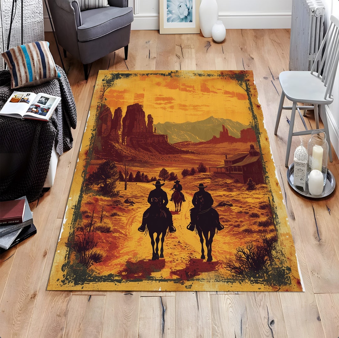 Western Rug, Wanted Rug, Cowboy Design Rug, Rodeo Rug, Horse Rug, Ranch ...