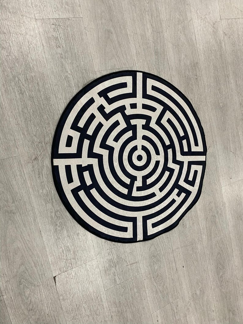 Maze Rug,maze Round Rug,black and White Rug,kids Room Rug,round Rug ...