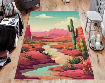 Arizona Landscape Design Rug, Desert Rug, Southwest Rug, Cactus Rug ...