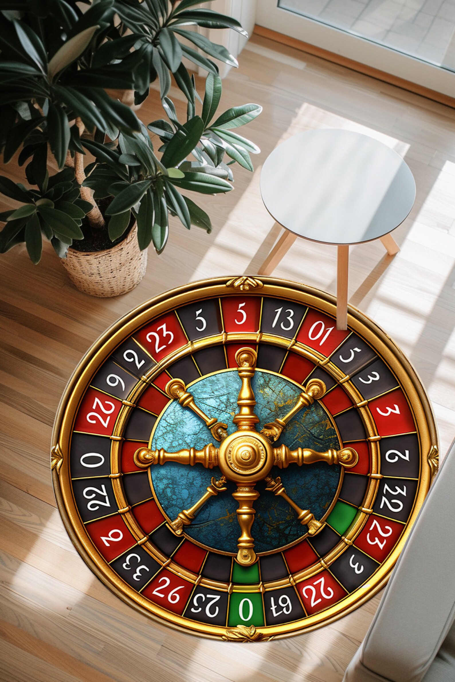 Roulette Wheel Design Rug, Round Rug, Casino Decor, Game Room Rug, Fun ...