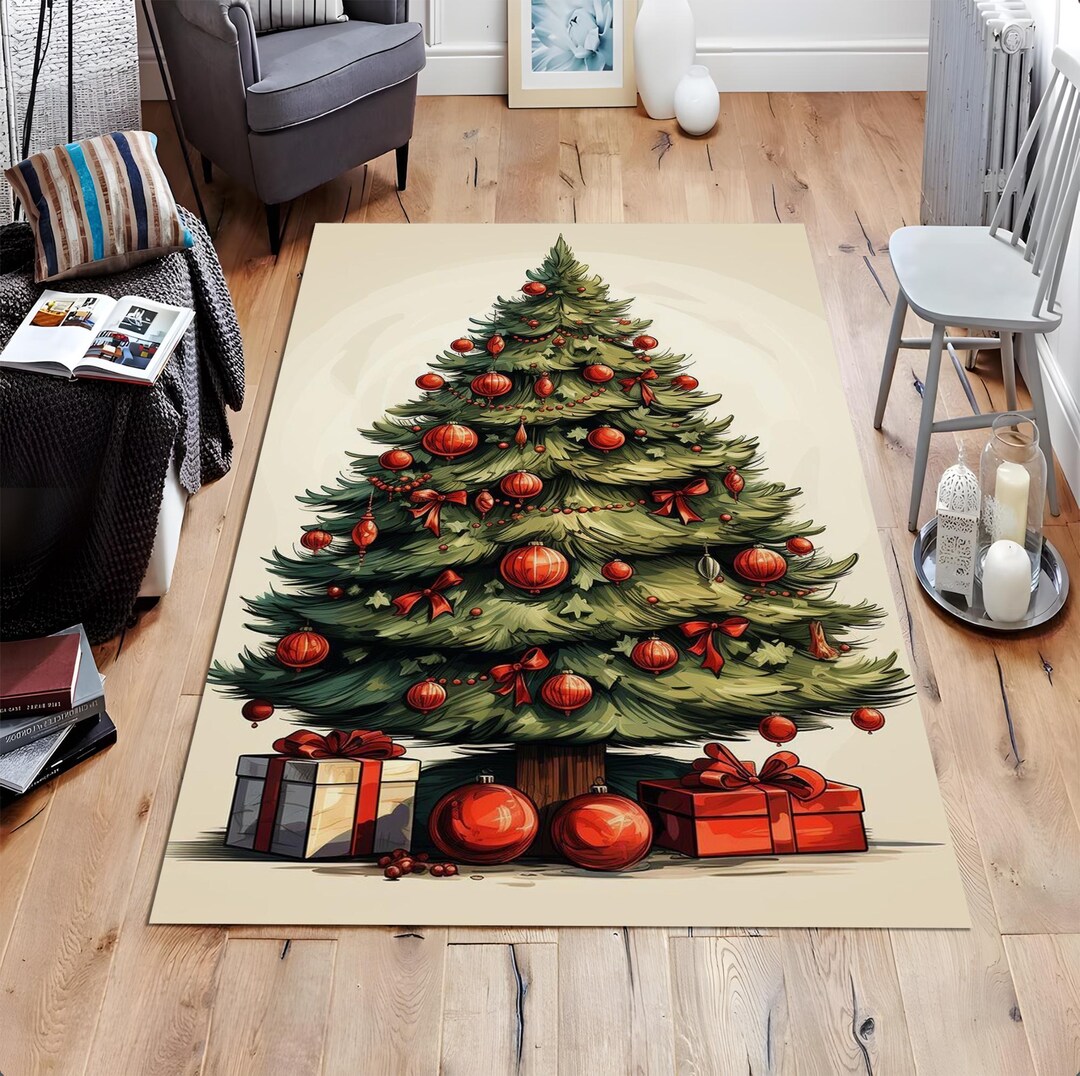 Christmas Ornament Rug,poinsettia Rug,pine Cone Rug,christmas Runner ...