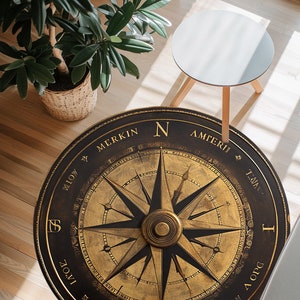 Round Rug, Compass Design Rug, Personalized Rug, Nautical Decor ...