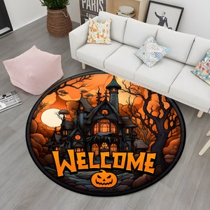 Pumpkin Rug,halloween Round Rug,horror Rug,halloween Themed Rug ...