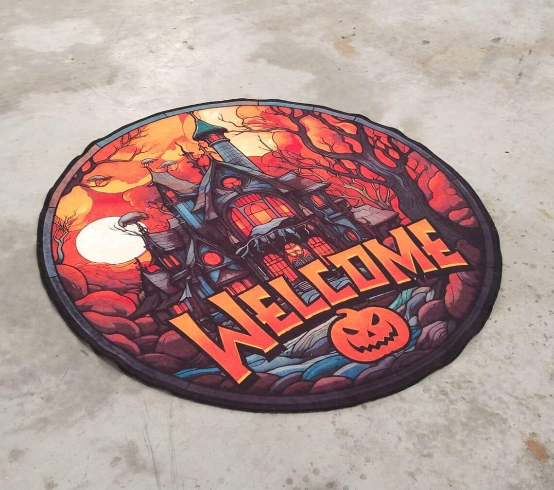Pumpkin Rug,halloween Round Rug,horror Rug,halloween Themed Rug ...