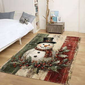 Christmas Rug, Xmas Rug, Snowman Rug, Christmas Area Rug, Christmas ...
