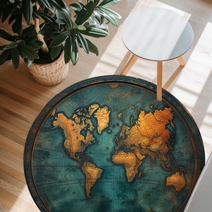 Round Rug, World Map Rug, Globe Design Rug, Geography Decor, Travel ...
