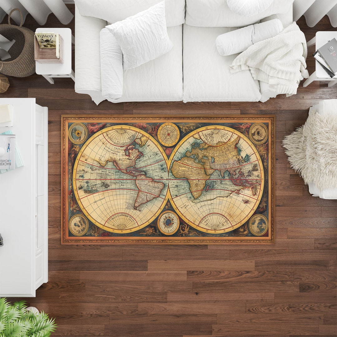 Map Design Rug,world Map Rug,vintage Map Design Rug,explorer Rug ...