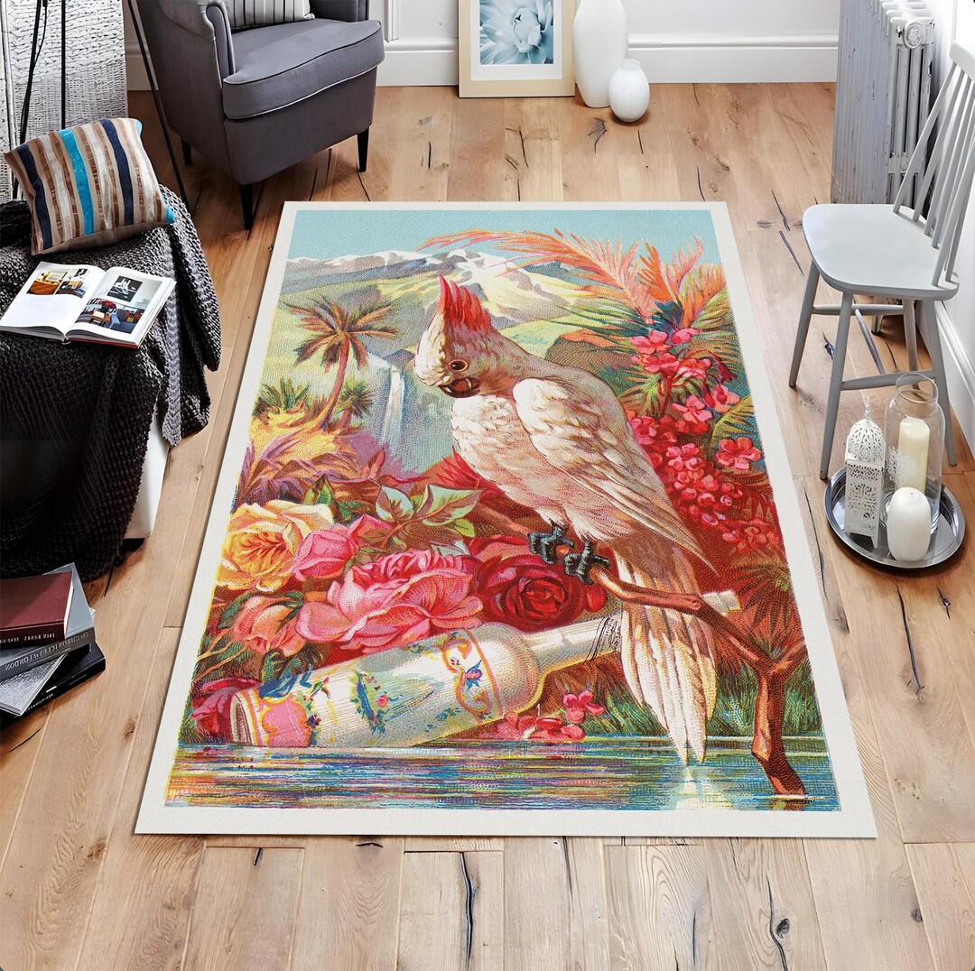 Nature Rug, Bird Rug, Leaf Pattern Rug, Colorful Rug, Organic Rug ...