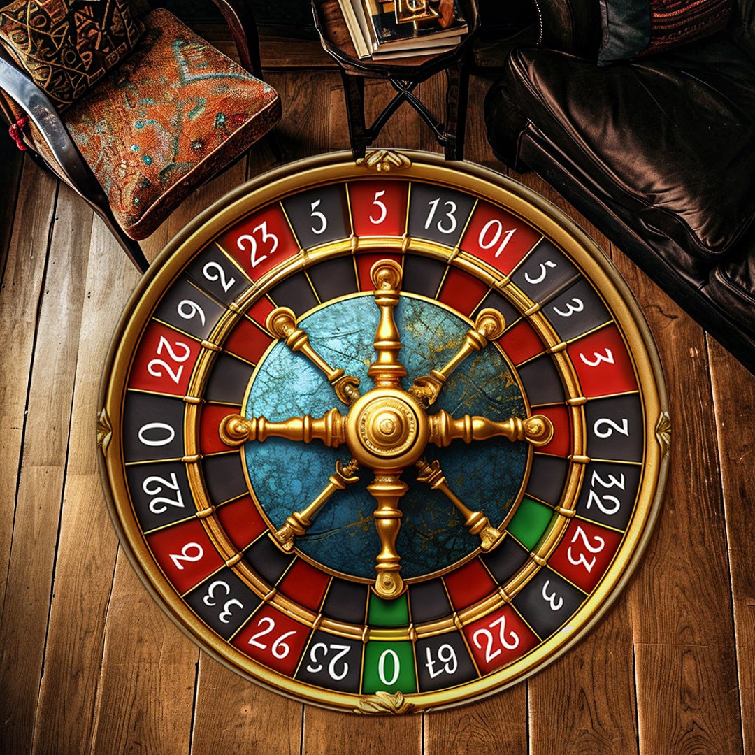 Roulette Wheel Design Rug, Round Rug, Casino Decor, Game Room Rug, Fun ...