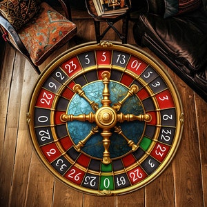 Roulette Wheel Design Rug, Round Rug, Casino Decor, Game Room Rug, Fun ...