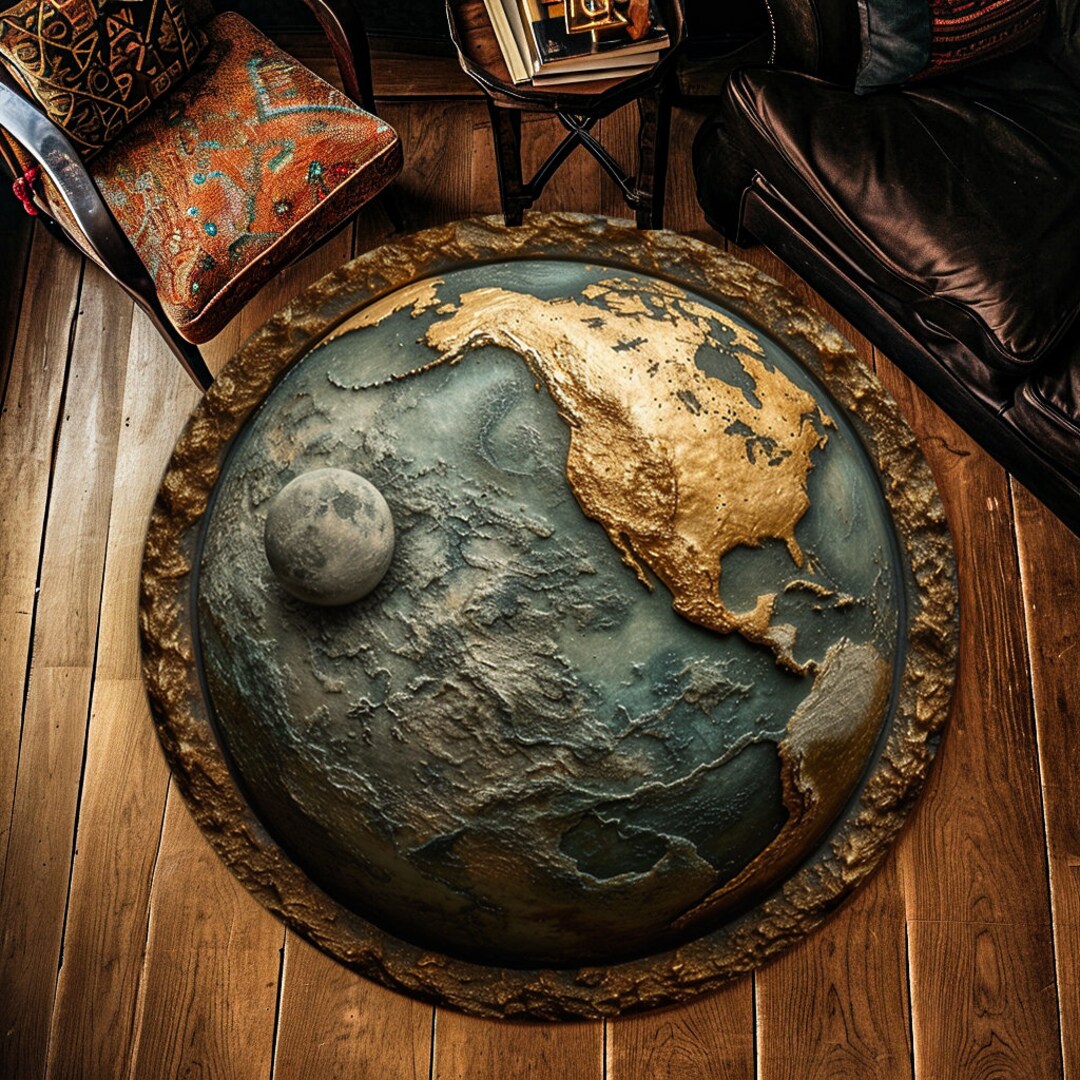 Round Rug, World Map Rug, Globe Design Rug, Geography Decor, Travel ...