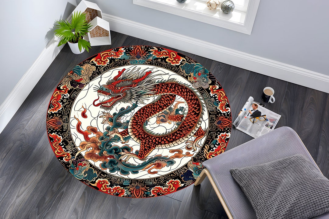 Dragon, Dragon Pattern Rug, Round Dragon Rug, Dungeons Dragons Rug ...