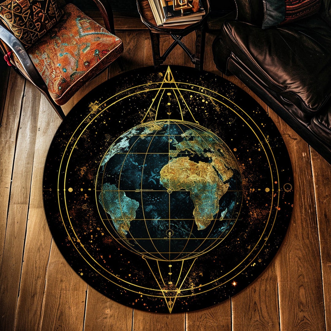 Round Rug, World Map Rug, Globe Design Rug, Geography Decor, Travel ...