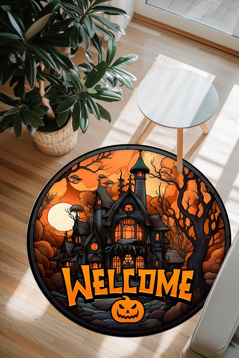 Pumpkin Rug,halloween Round Rug,horror Rug,halloween Themed Rug ...