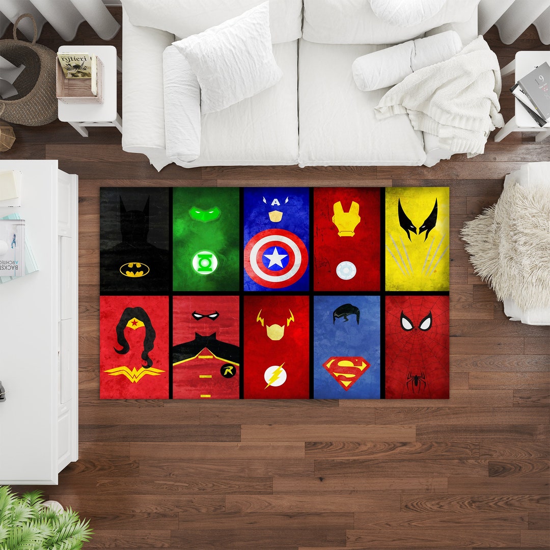 Superhero Design Rug, Heroic Rug, Contemporary Rug, Kids Room Rug ...