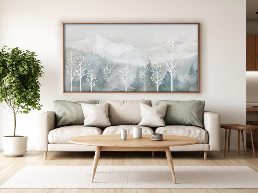 White Winter Forest Tree Landscape Painting White Trees Abstract Huge ...
