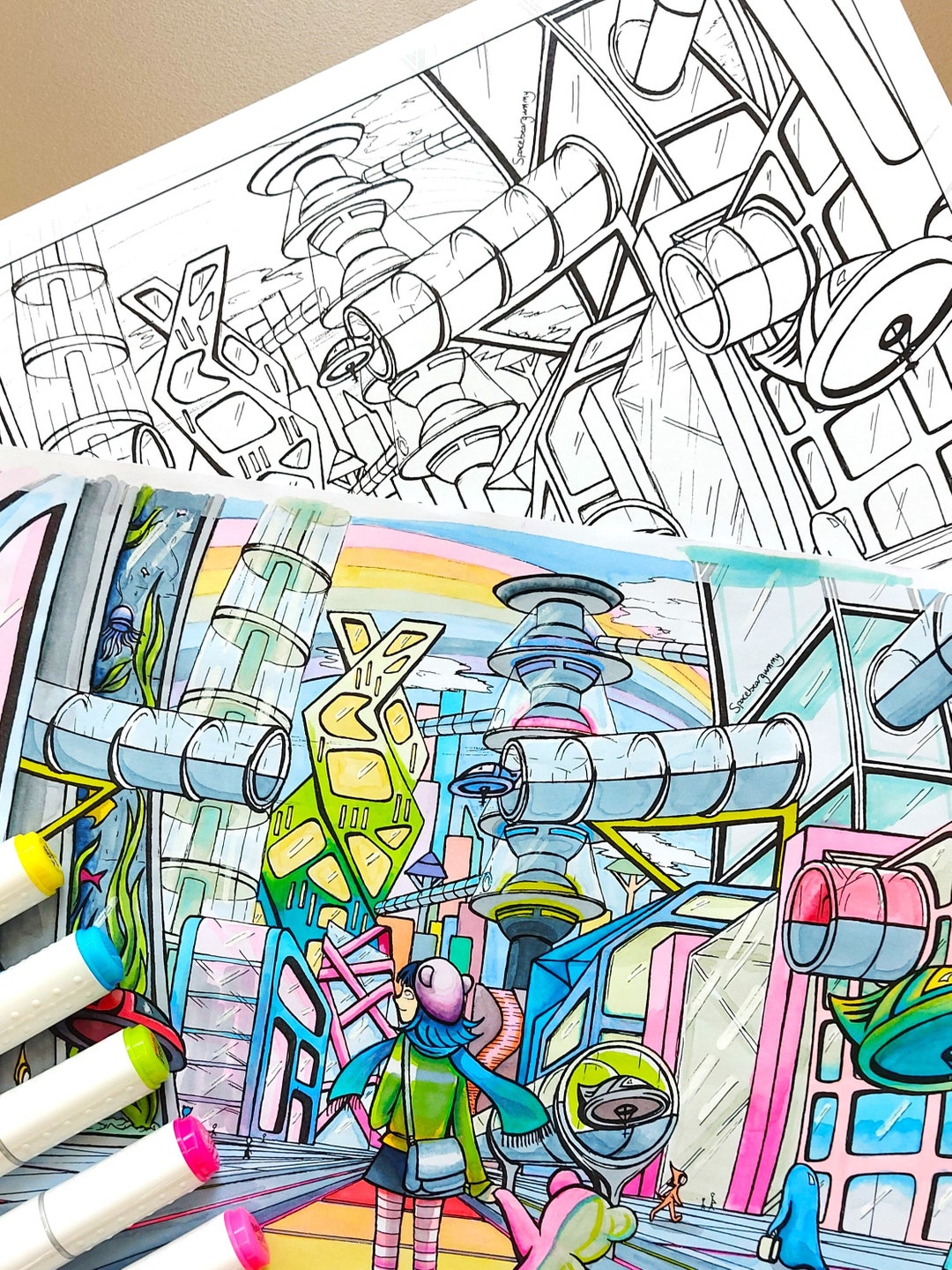 Space Town: Futuristic City, A3 Printable Colouring Page, 4 Instant ...