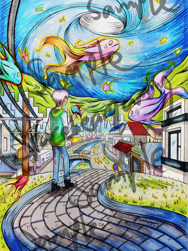 City of Fish: A3 Printable Colouring Page, 4 Instant Download Pages ...