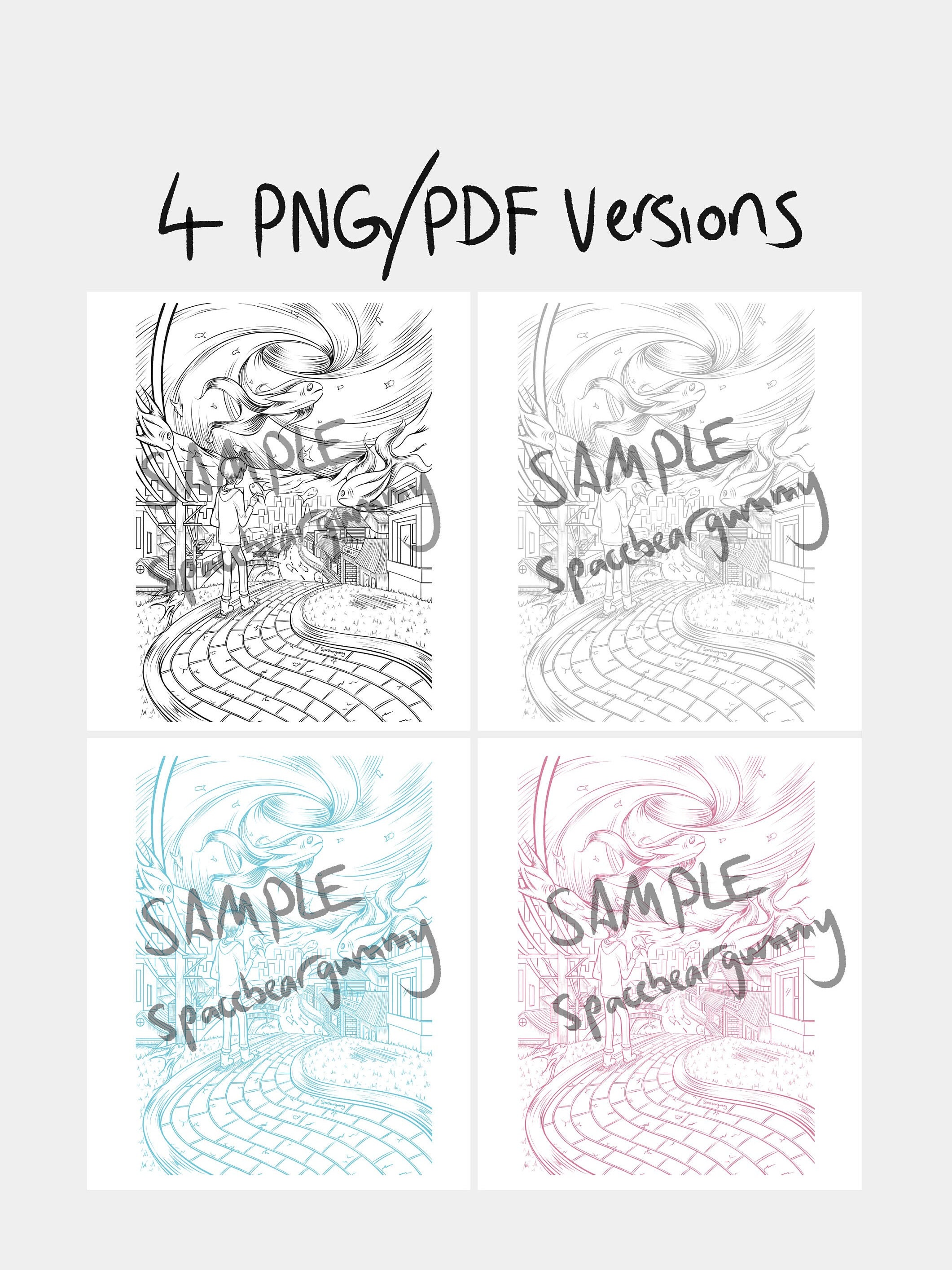 City of Fish: A3 Printable Colouring Page, 4 Instant Download Pages ...