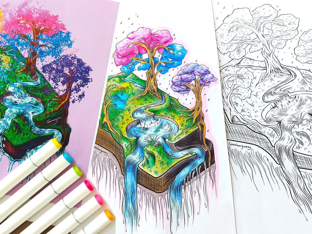 Springtime Island: A3 Printable Colouring Page, 4 Instant Download ...