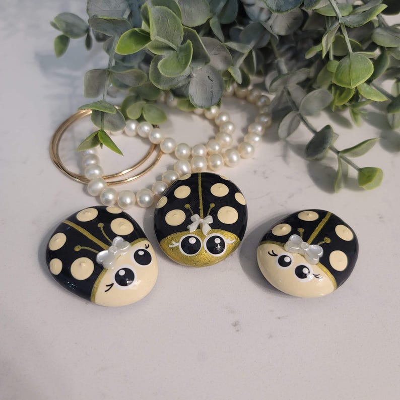 Ladybug Painted Rocks, Fancy Ladybugs, Party Favor, Friendship Gift ...