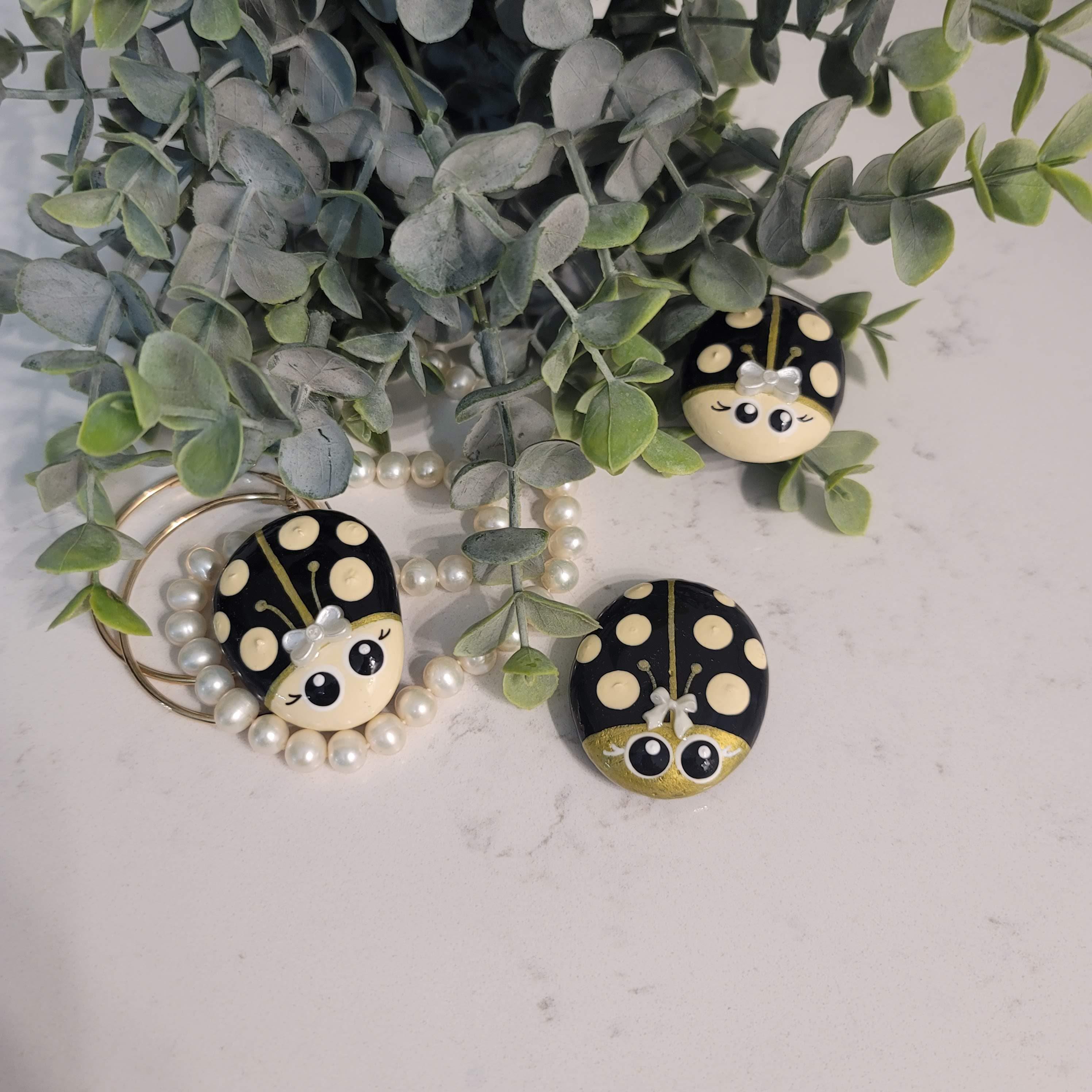 Ladybug Painted Rocks, Fancy Ladybugs, Party Favor, Friendship Gift, Black Ivory Ladybug ...