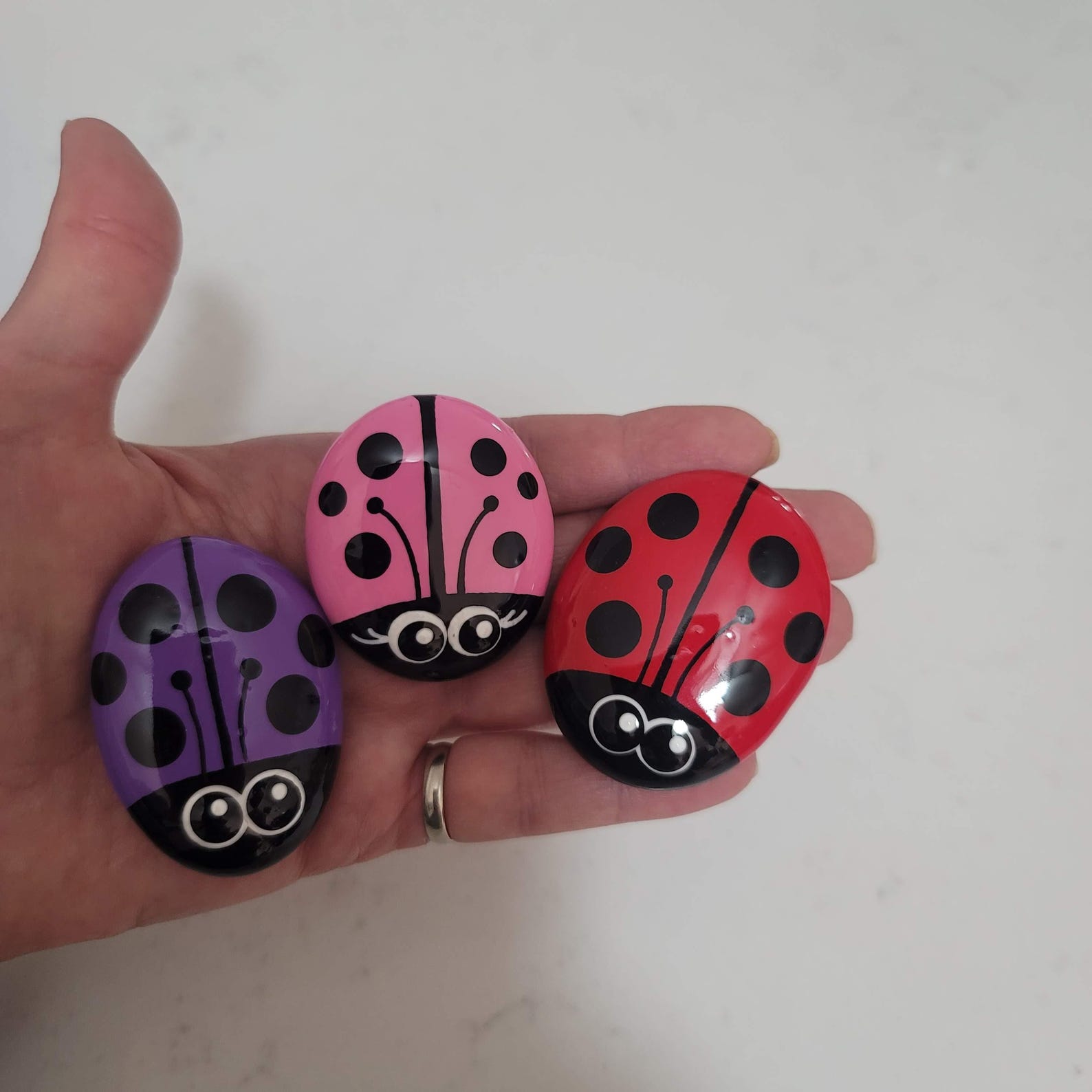 Ladybug Painted Rocks, Party Favor, Friendship Gift, Purple Pink Red ...