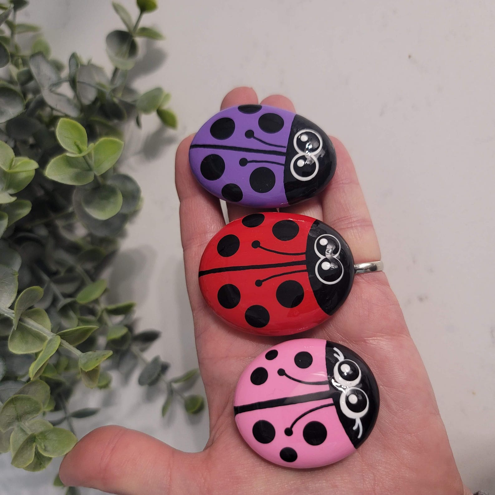 Ladybug Painted Rocks, Party Favor, Friendship Gift, Purple Pink Red ...