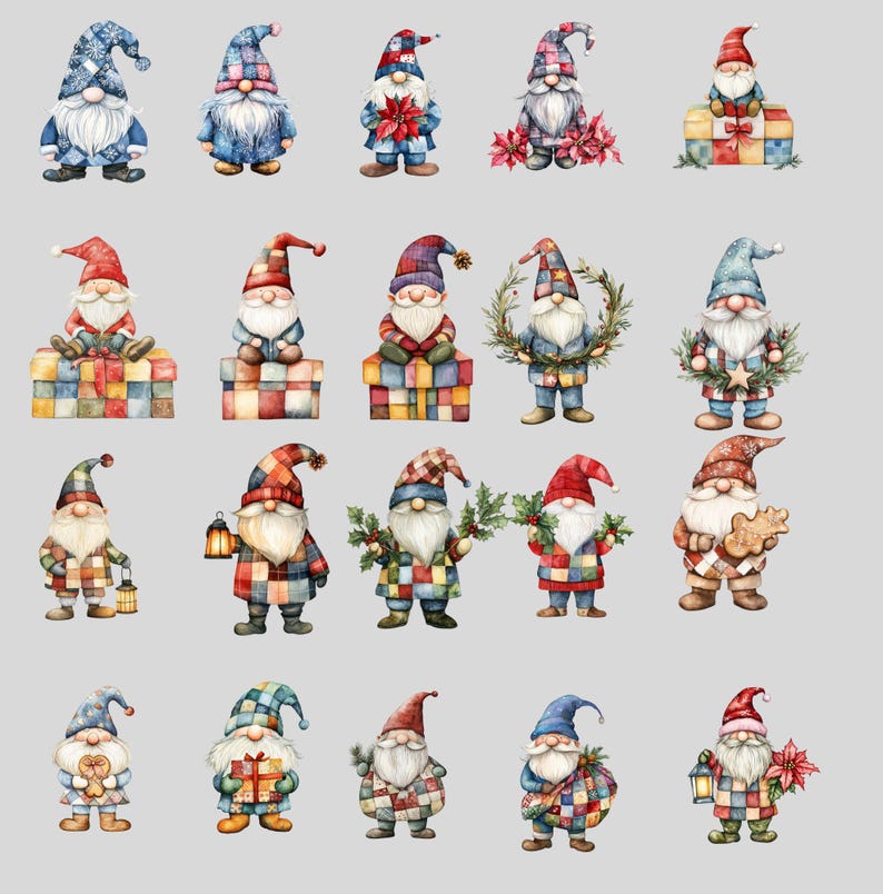 Christmas Watercolor Gnome Clipart Bundle |40 PNG Winter Gnomes ...