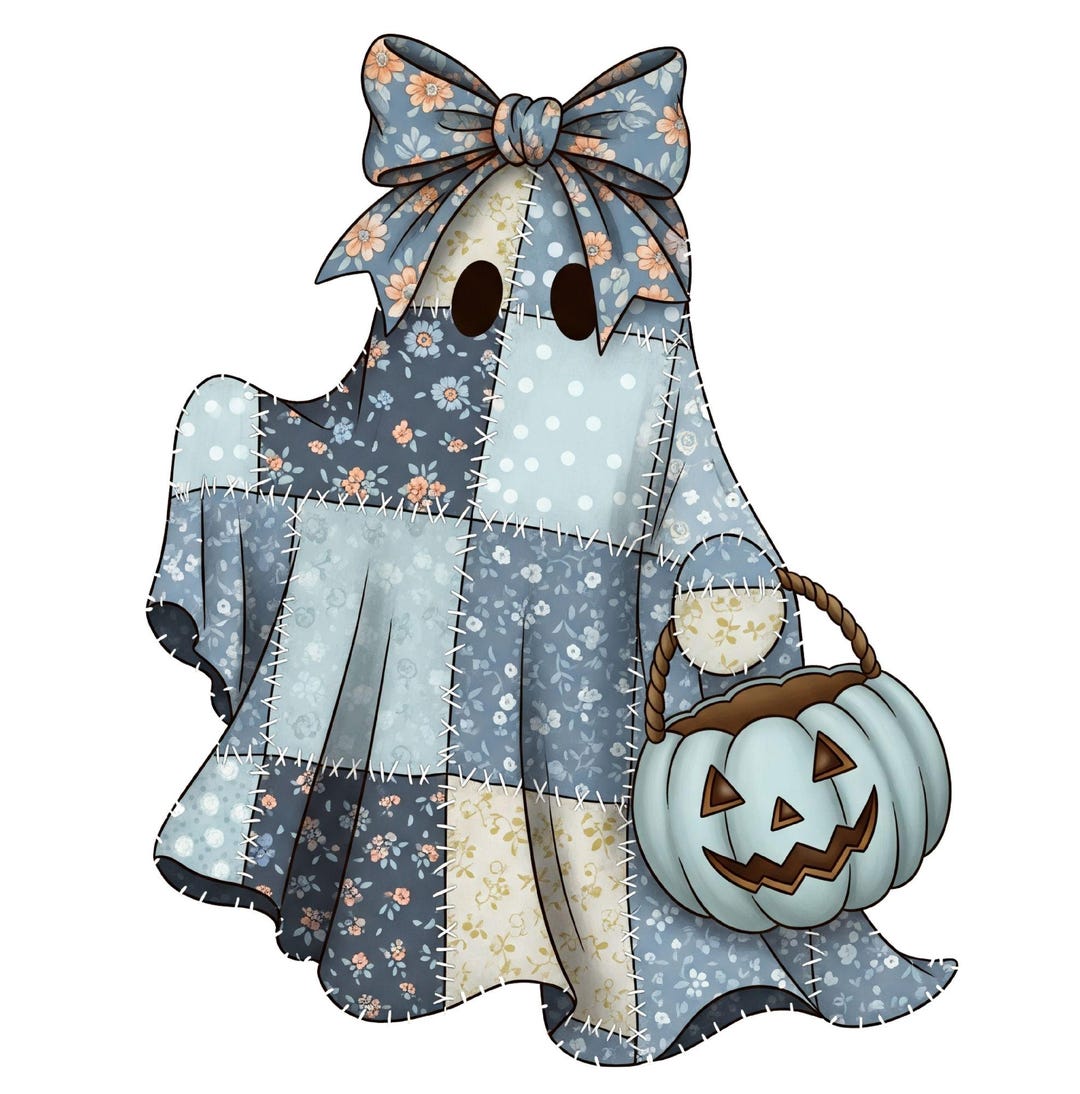 11 PNG Patchwork Ghost Halloween Clipart | Cute Autumn Ghosts With ...
