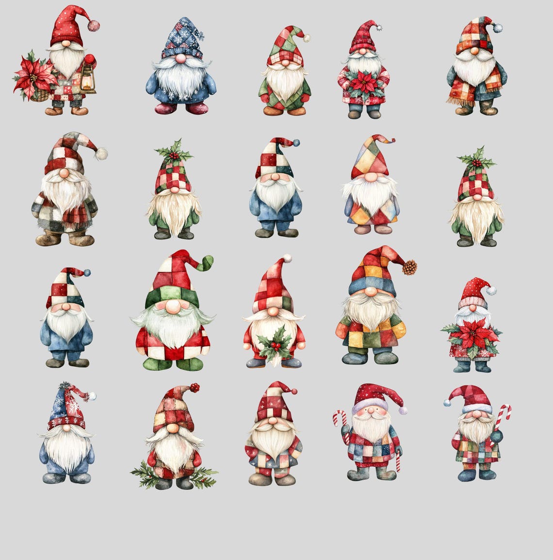 Christmas Watercolor Gnome Clipart Bundle |40 PNG Winter Gnomes ...