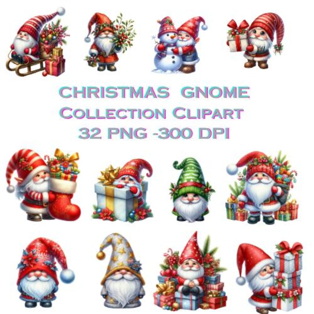 Watercolor Christmas Gnome Clipart | Holiday PNG Illustrations (25) - Etsy