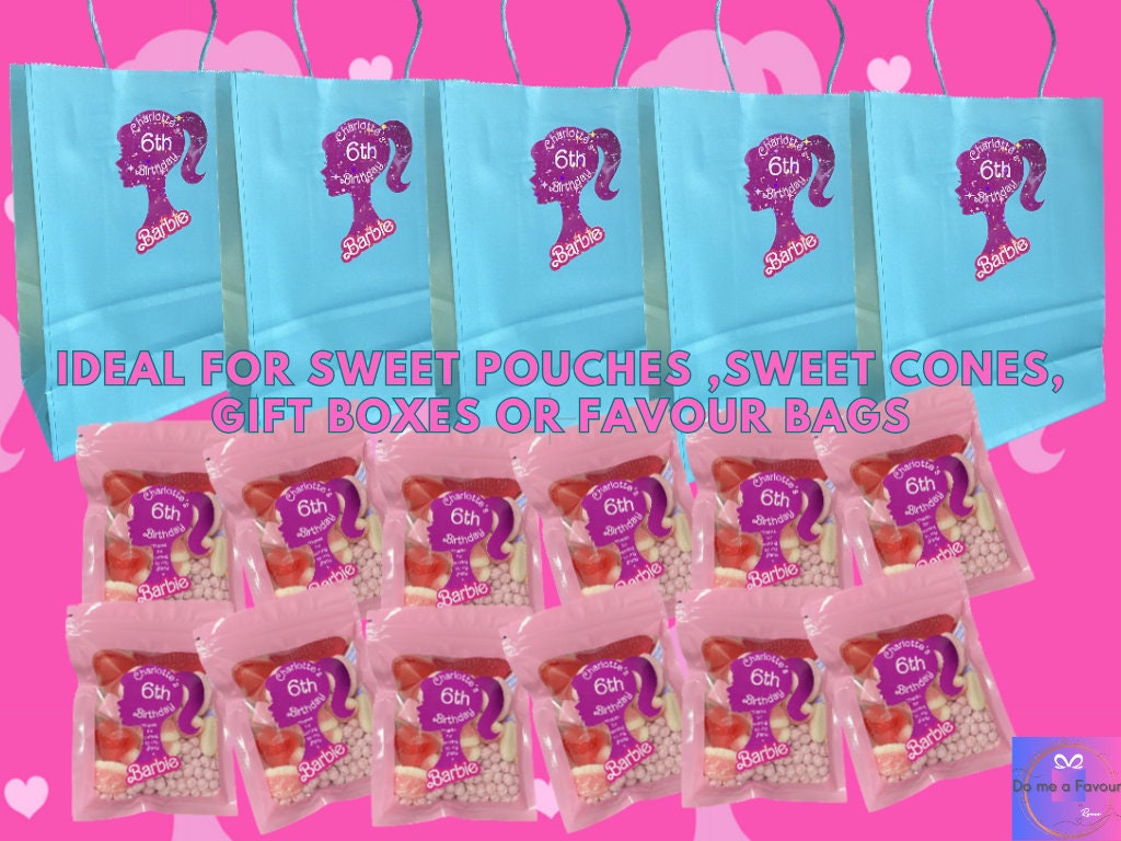 Personalised Barbie Stickers, Birthday Stickers, Party Stickers, Thank ...