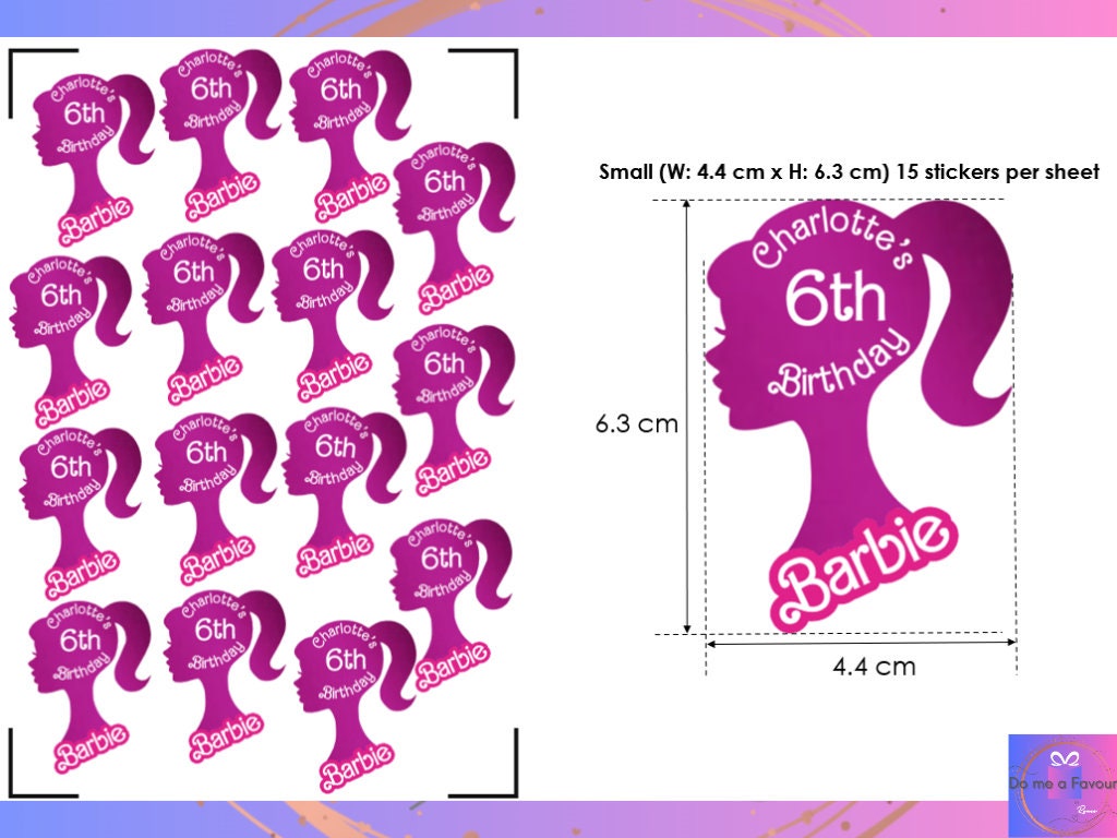 Personalised Barbie Stickers, Birthday Stickers, Party Stickers, Thank ...