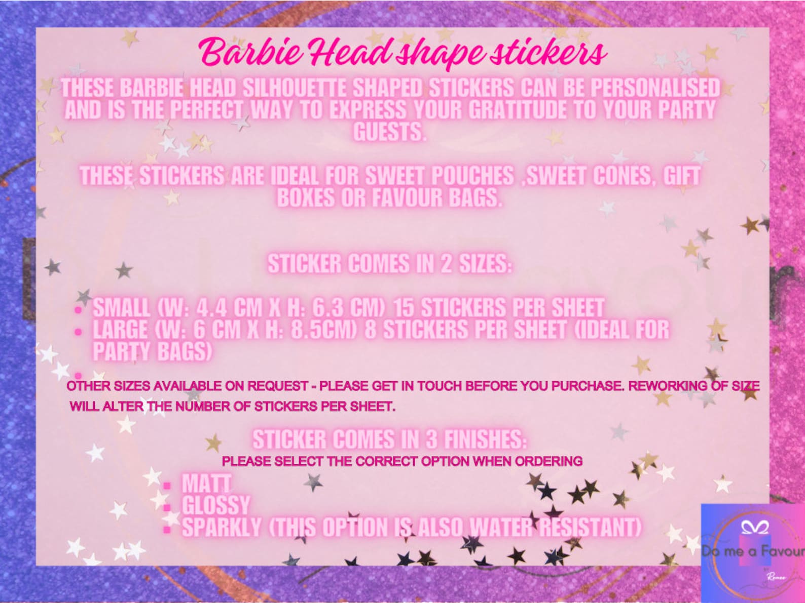 Personalised Barbie Stickers, Birthday Stickers, Party Stickers, Thank ...