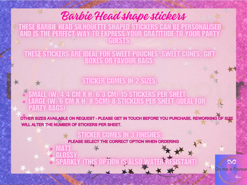 Personalised Barbie Stickers, Birthday Stickers, Party Stickers, Thank ...