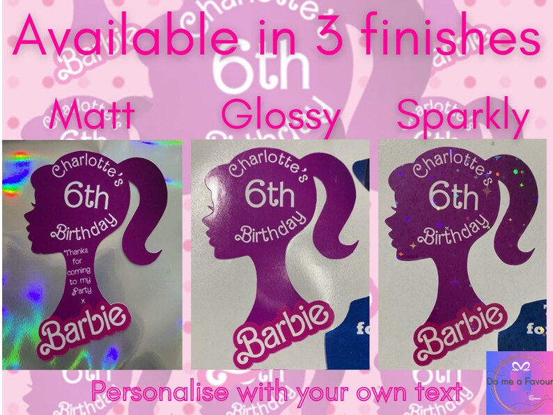 Personalised Barbie Stickers, Birthday Stickers, Party Stickers, Thank ...