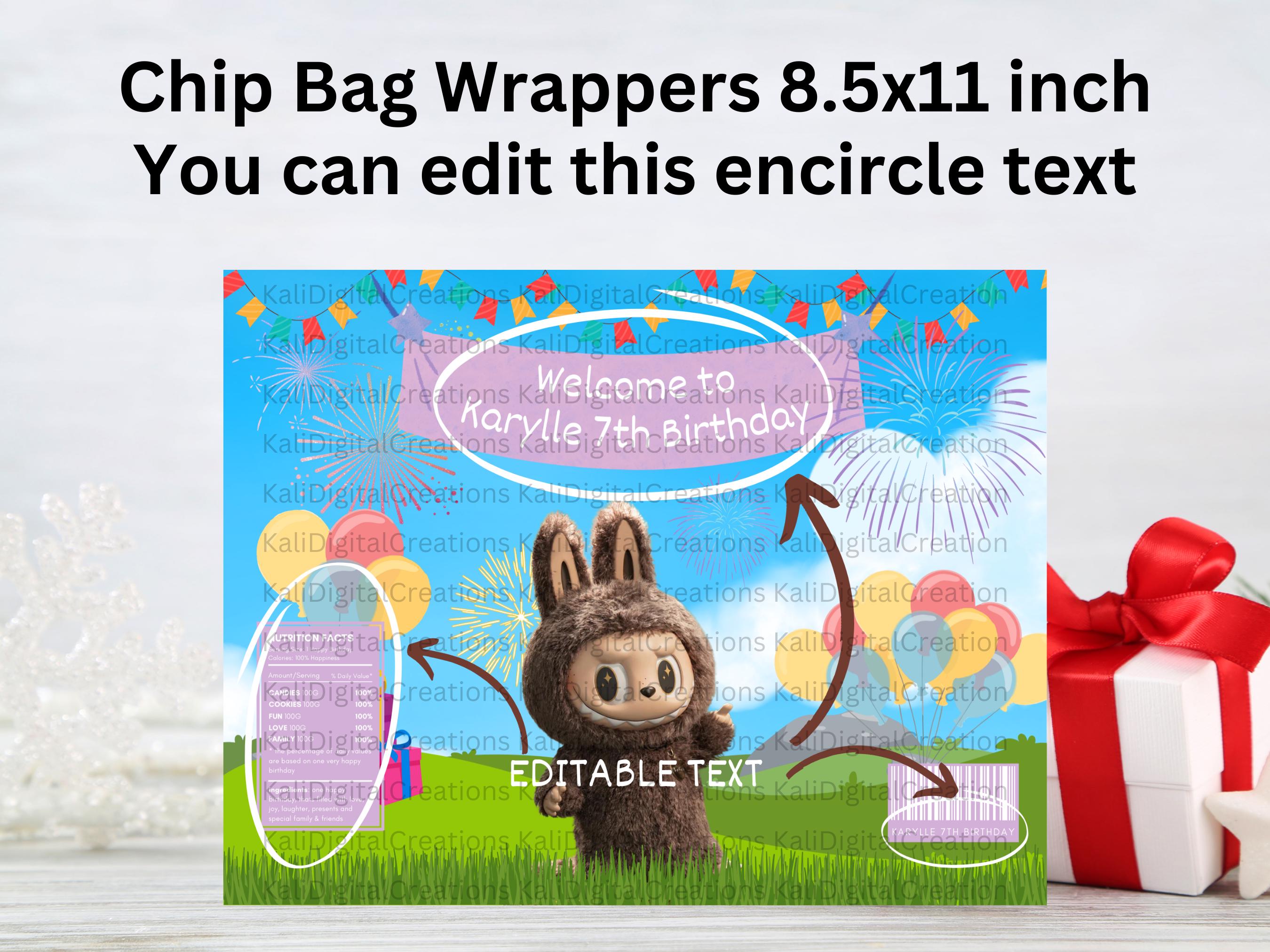 Labubu-inspired Birthday Chip Bag Template | Editable Canva Design ...
