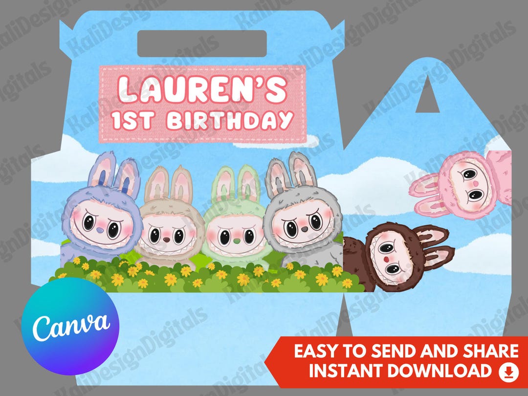 Labubu-inspired Birthday Gable Box Template | Editable Canva Design ...