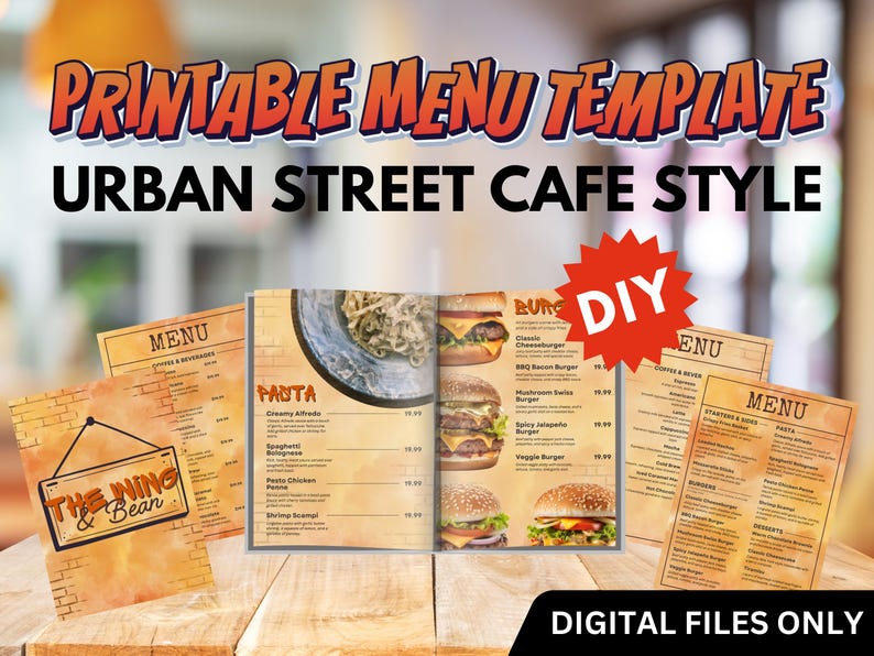 Editable Urban Street Cafe Theme Menu Template | | 14-page Canva Menu ...