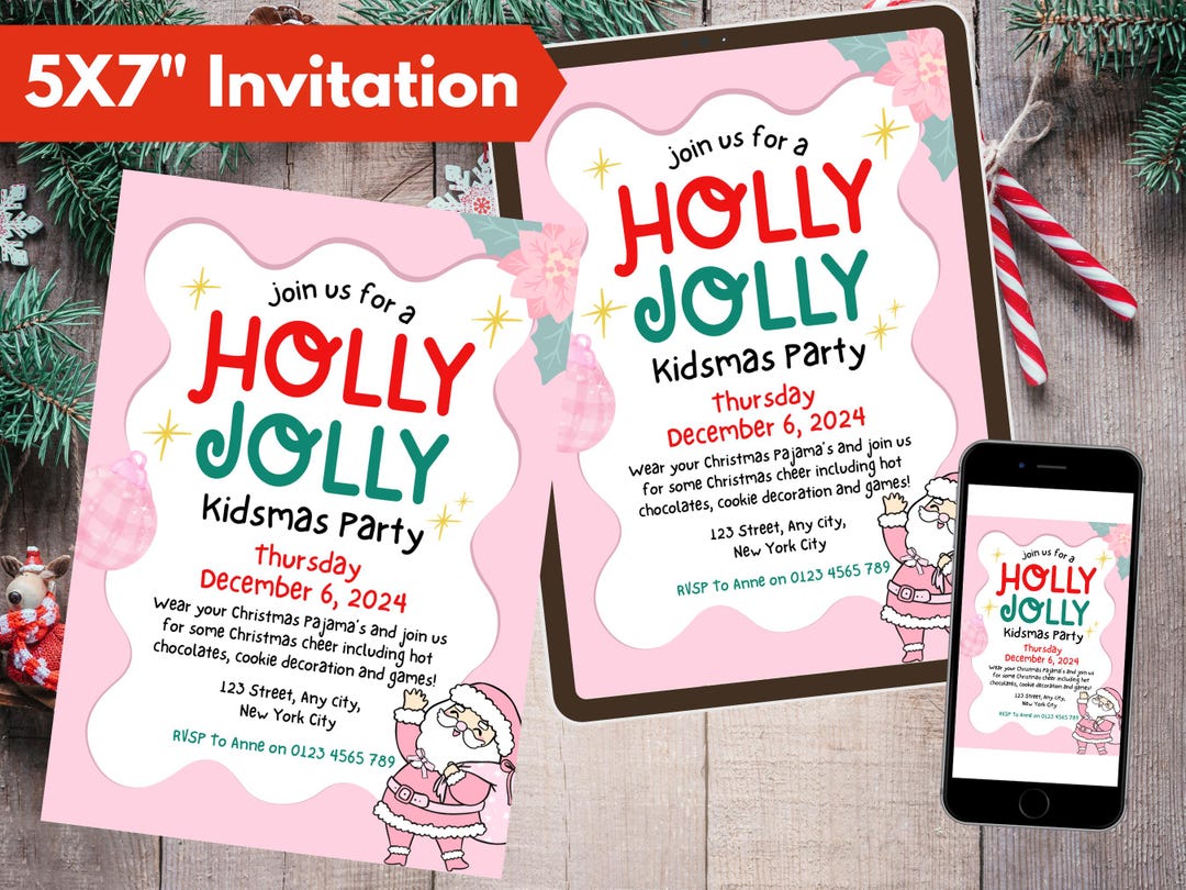 Kidsmas Party Invitation Kids Christmas PJ Invitation Girls Christmas ...