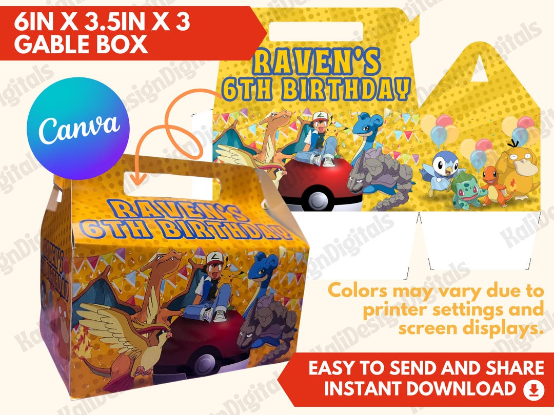 Pokemon Gable Box Loot Box | Editable Gable Box Kids Birthday Box ...